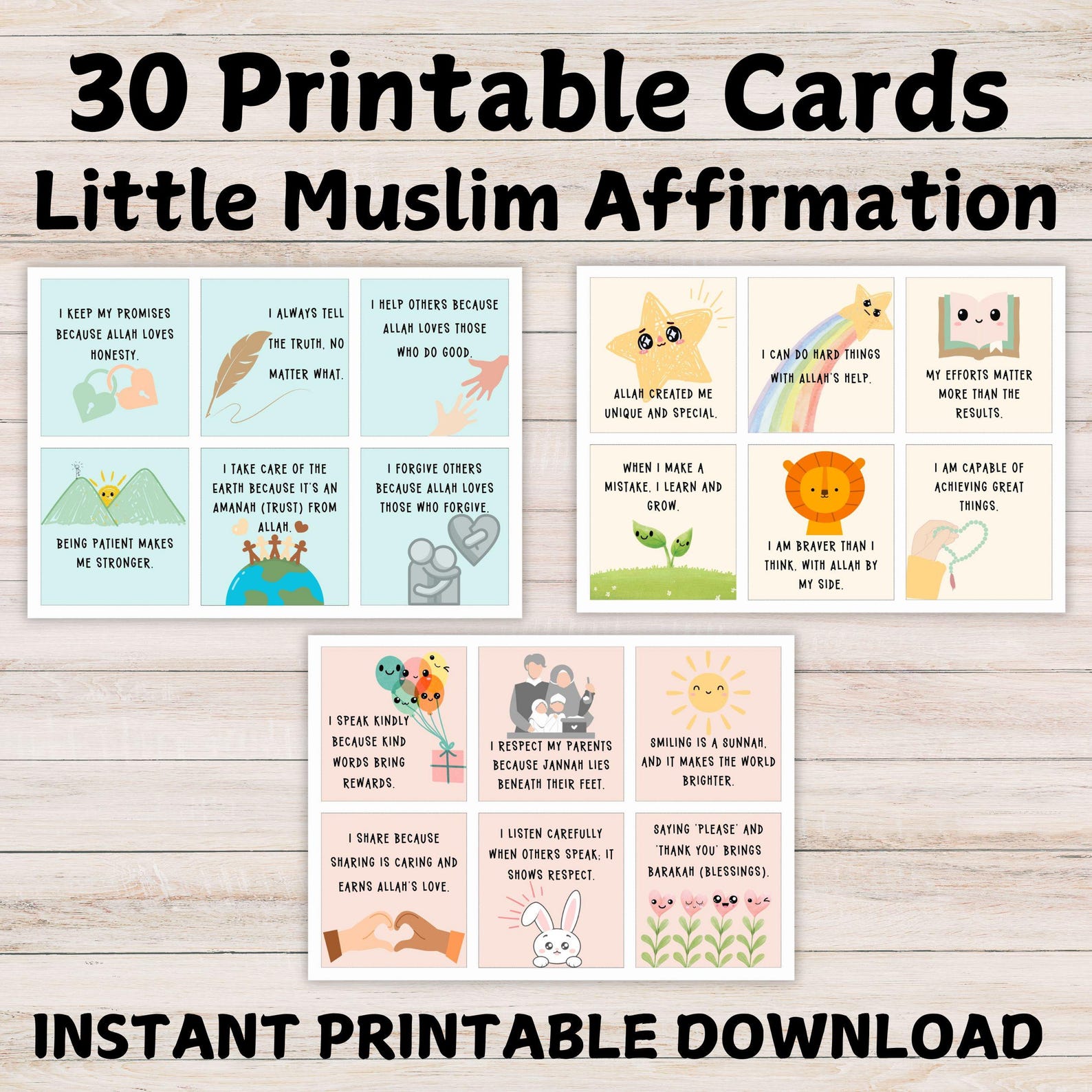 Islamic Affirmation Cards for Muslim Kids: Positive Quotes (digital ...