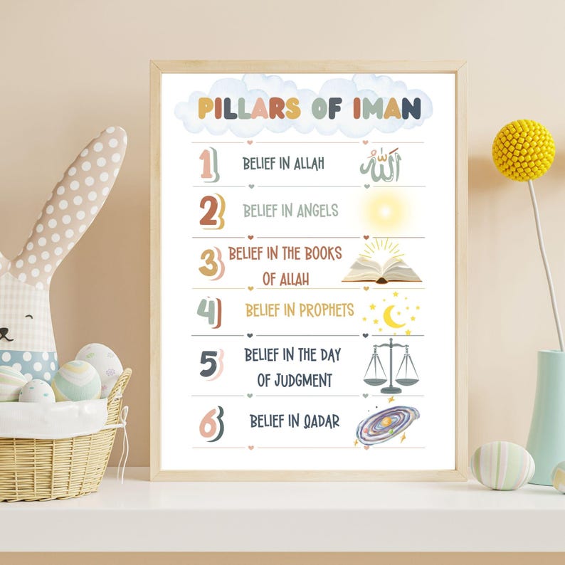 Pillars of Iman Printable | Islamic Educational Wall Art for Kids | Muslim Home Decor | Six ...