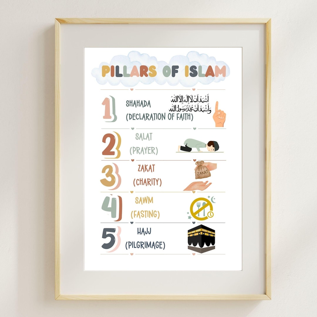 Five Pillars of Islam Printable | Islamic Educational Wall Art for Kids | Muslim Home Decor ...