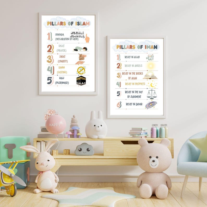 Pillars of Islam & Iman Print Set: Muslim Kids Educational Posters ...