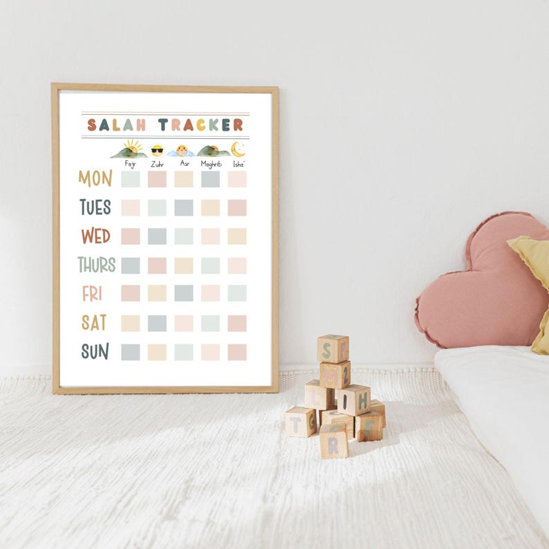 Salah Tracker Islamic Wall Art – Muslim Prayer Schedule – Kids Salah ...