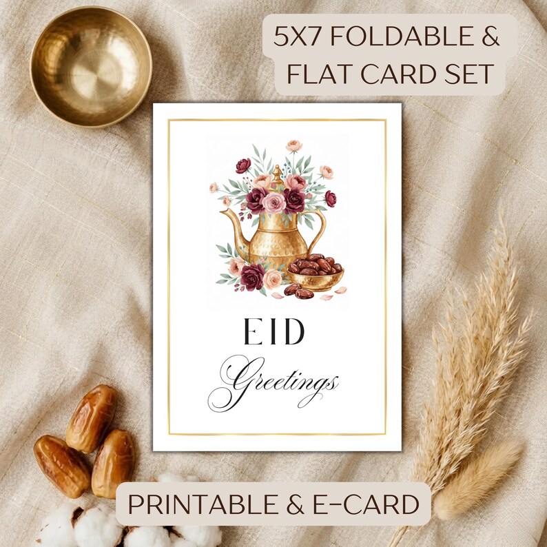 Printable Eid Greetings Card, Luxury Islamic Stationery, Watercolor ...