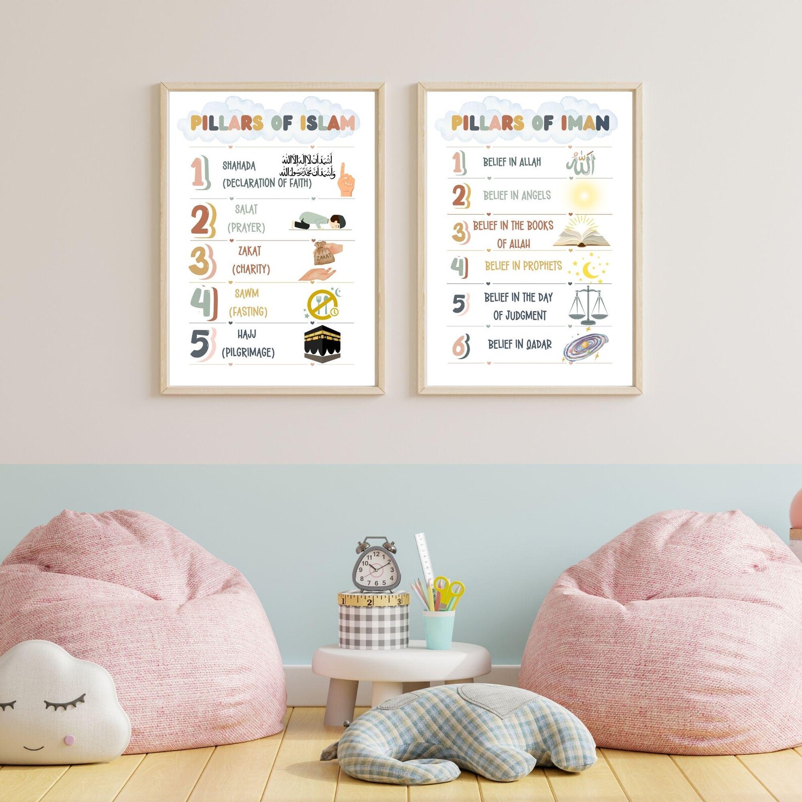 Pillars of Islam & Iman Print Set: Muslim Kids Educational Posters ...