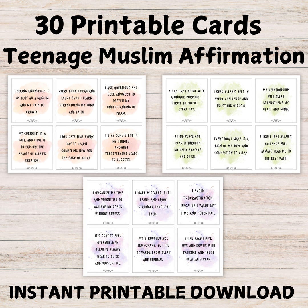 30 Islamic Affirmation Cards for Muslim Teens | Faith-based Positive ...