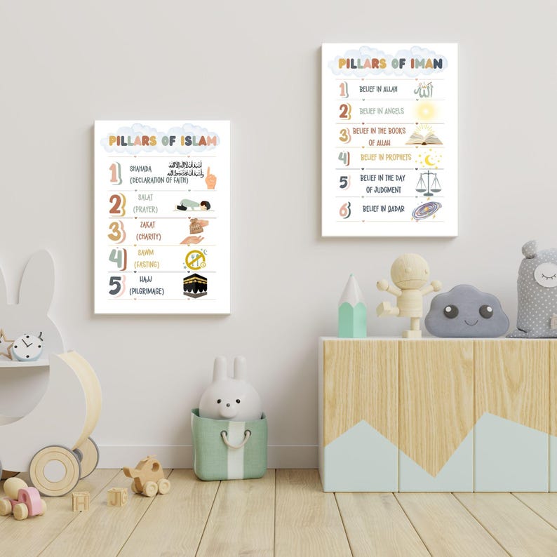 Pillars of Islam & Iman Print Set: Muslim Kids Educational Posters ...