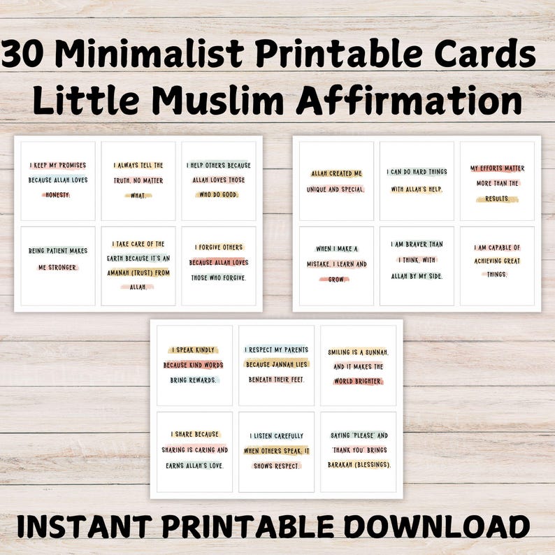 Muslim Kids Affirmation Cards: Positive Islamic Quotes (digital ...