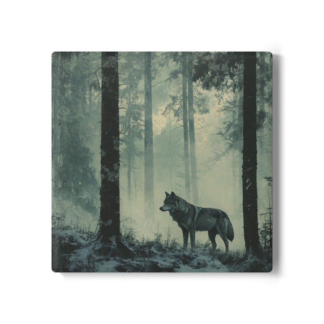 Wild Forest Wolf Ceramic Coaster - Rustic Home Decor, Animal Lover Gift ...