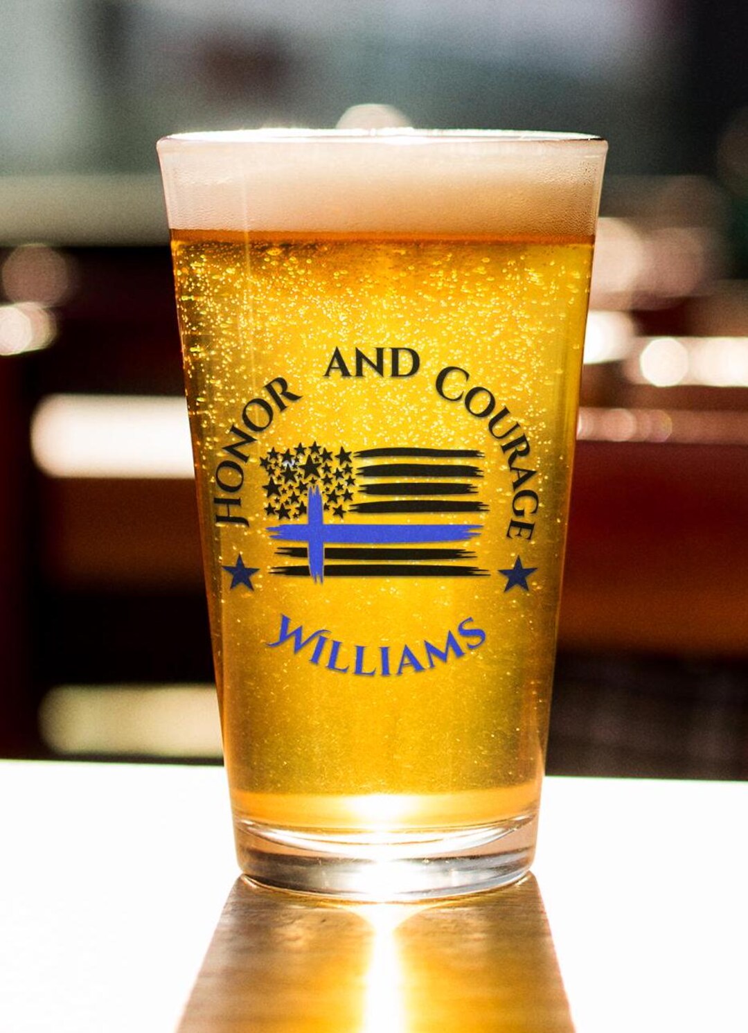 Police Beer Glass Thin Blue Line Gifts Personalized Police Officer ...