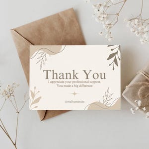 Beige Watercolor Floral Thank You Card, Canva Editable Thank You Card ...