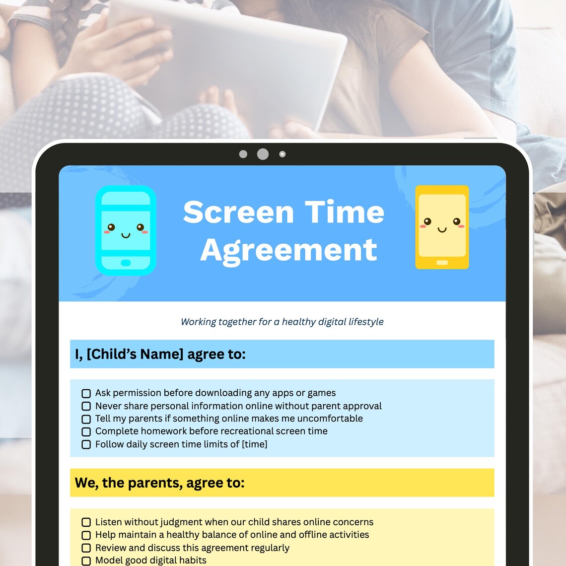 Screen Time Agreement for Kids, Editable Screen Time Agreement, Screen ...