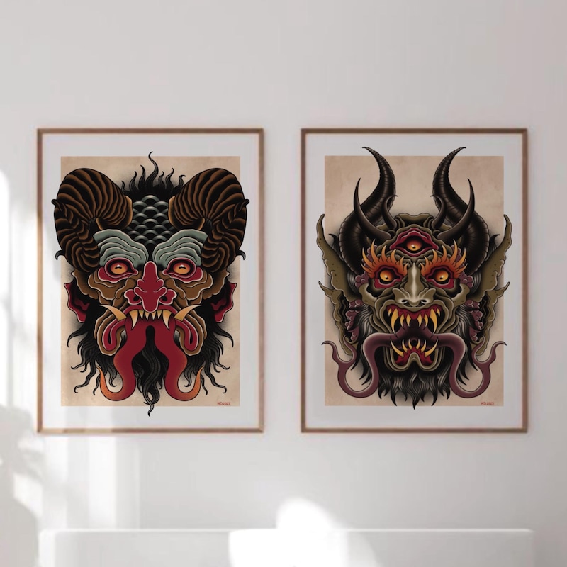 Old Japan Art With Demons - Etsy
