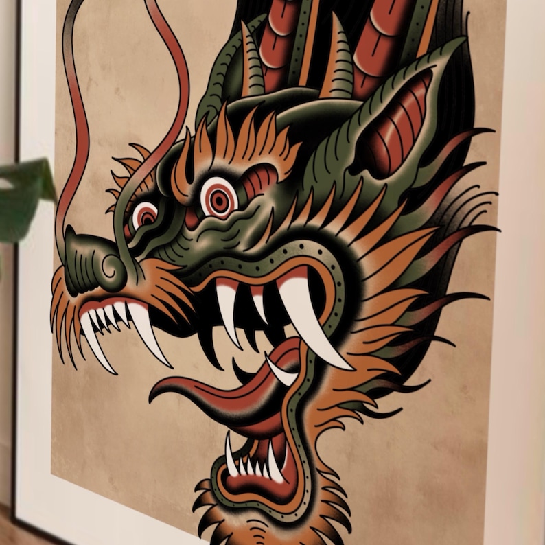 Japanese Dragon Tattoo Art Print – Vintage Style Flash Poster ...