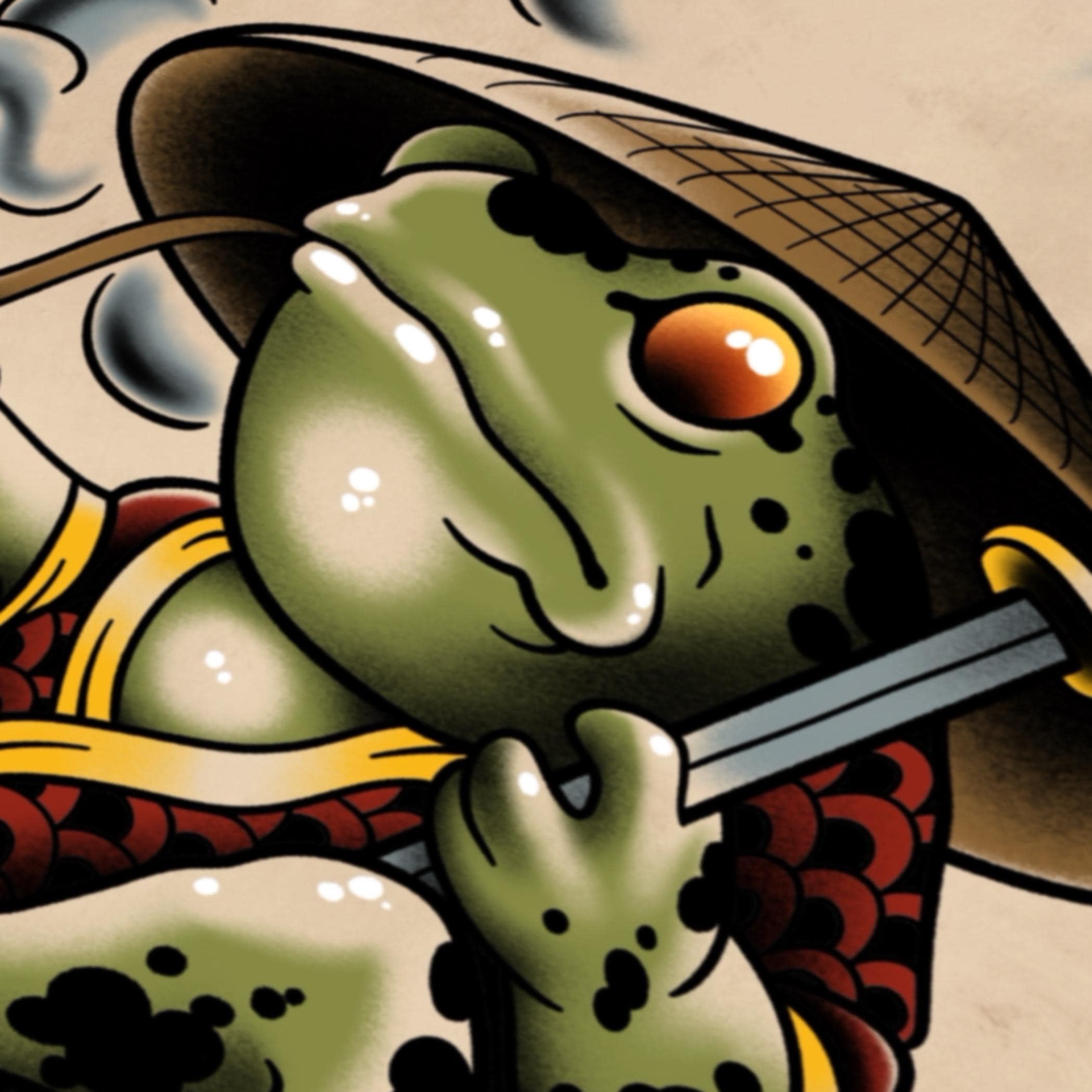Samurai Frog Tattoo Flash Art Print: Japanese Zen Warrior – Smoking ...