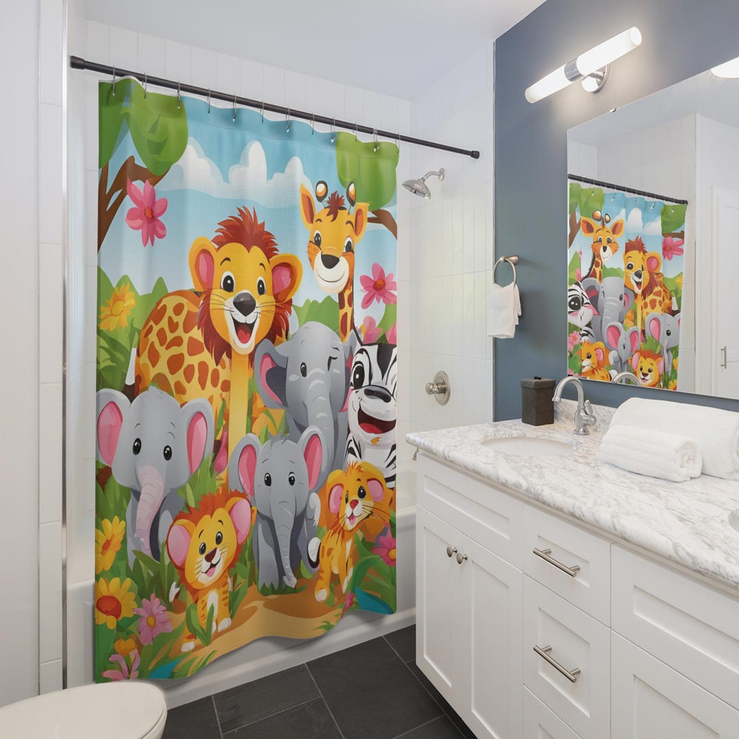 Safari Animals Shower Curtains Baby Animals Bathroom Decor for Kids ...