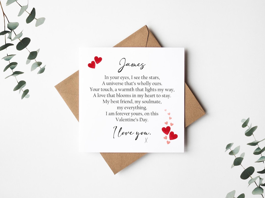 Personalised Valentine Poem Card, Custom Love Message, Unique Gift for ...