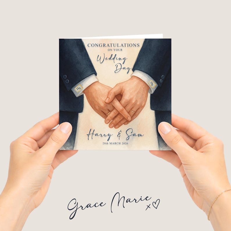 Personalised Wedding Card for Two Grooms – Twin Groom Design, Same-sex ...