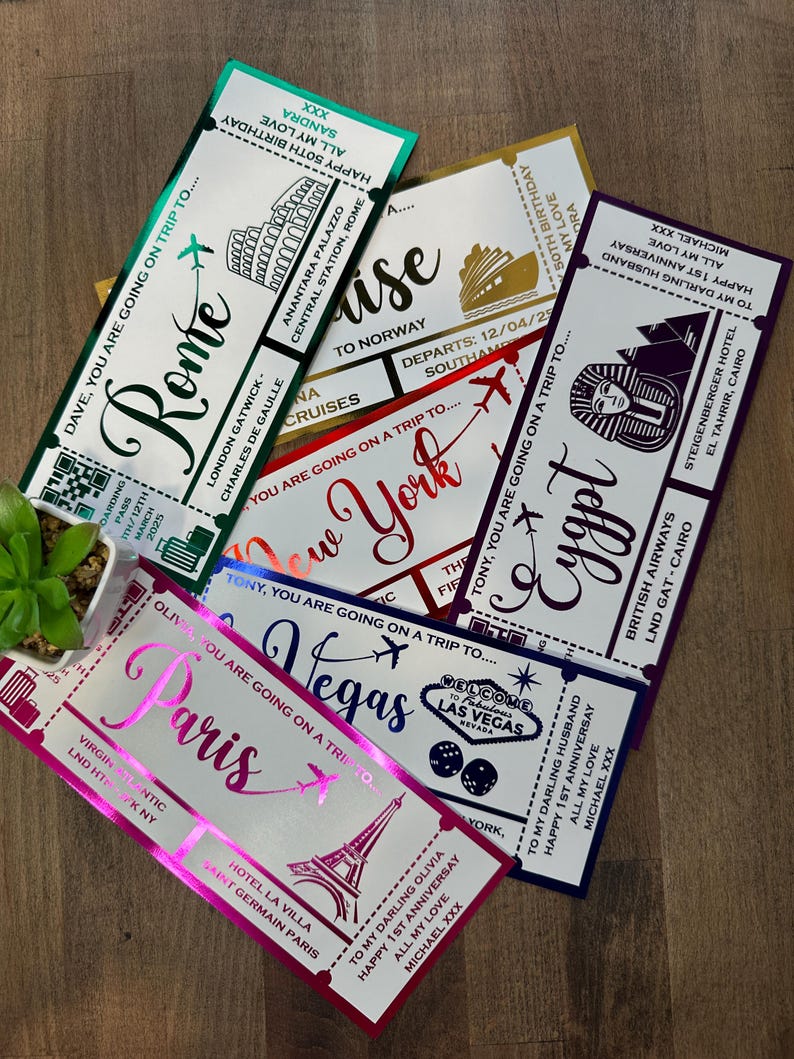 Personalised Foil Holiday Reveal Ticket | Surprise Trip Boarding Pass ...