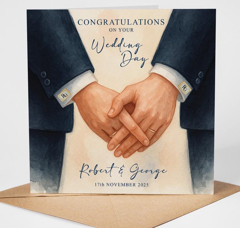 Personalised Wedding Card for Two Grooms – Twin Groom Design, Same-sex ...