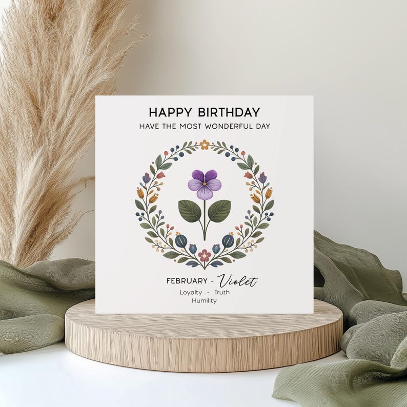February Birth Flower Card, Violet Floral Birthday Greeting ...