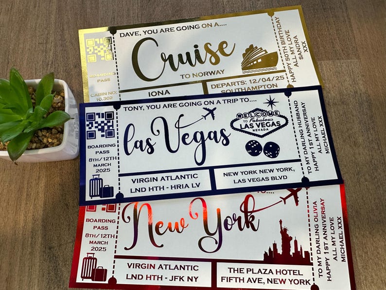 Personalised Foil Holiday Reveal Ticket | Surprise Trip Boarding Pass ...