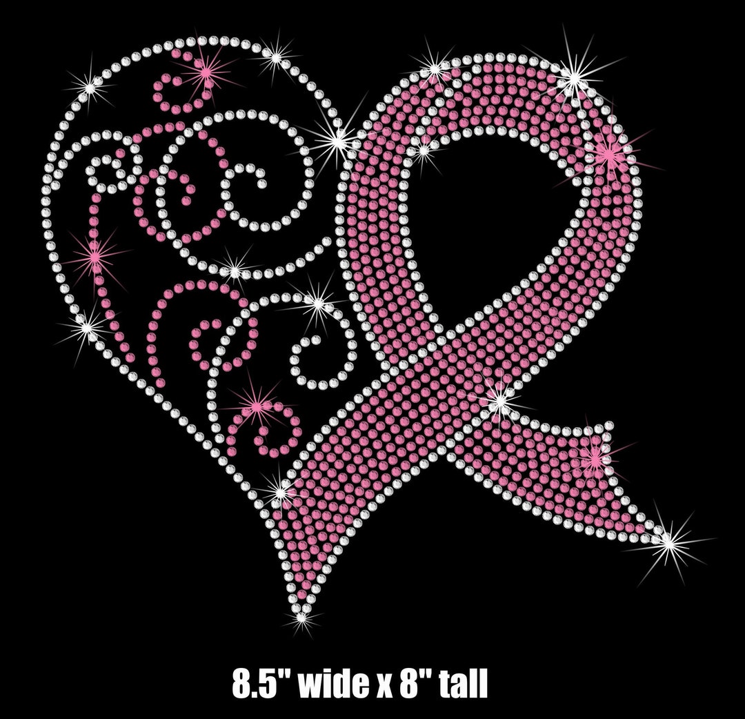 8.5" Pink Breast Cancer Awareness Ribbon Iron on Rhinestone Transfer - Etsy