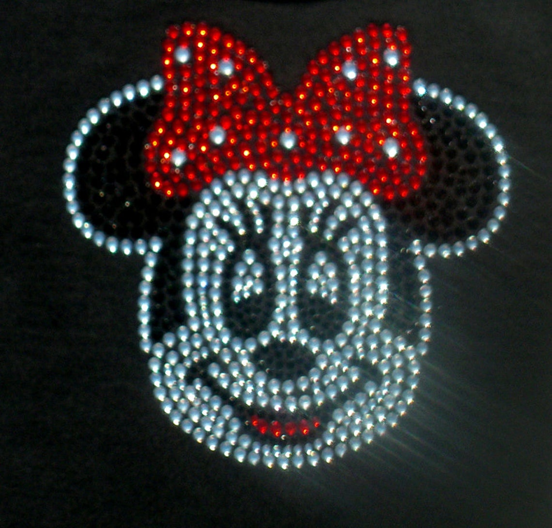 6" Red Minnie Mouse FACE Iron on Rhinestone Transfer for Disney Costume ...