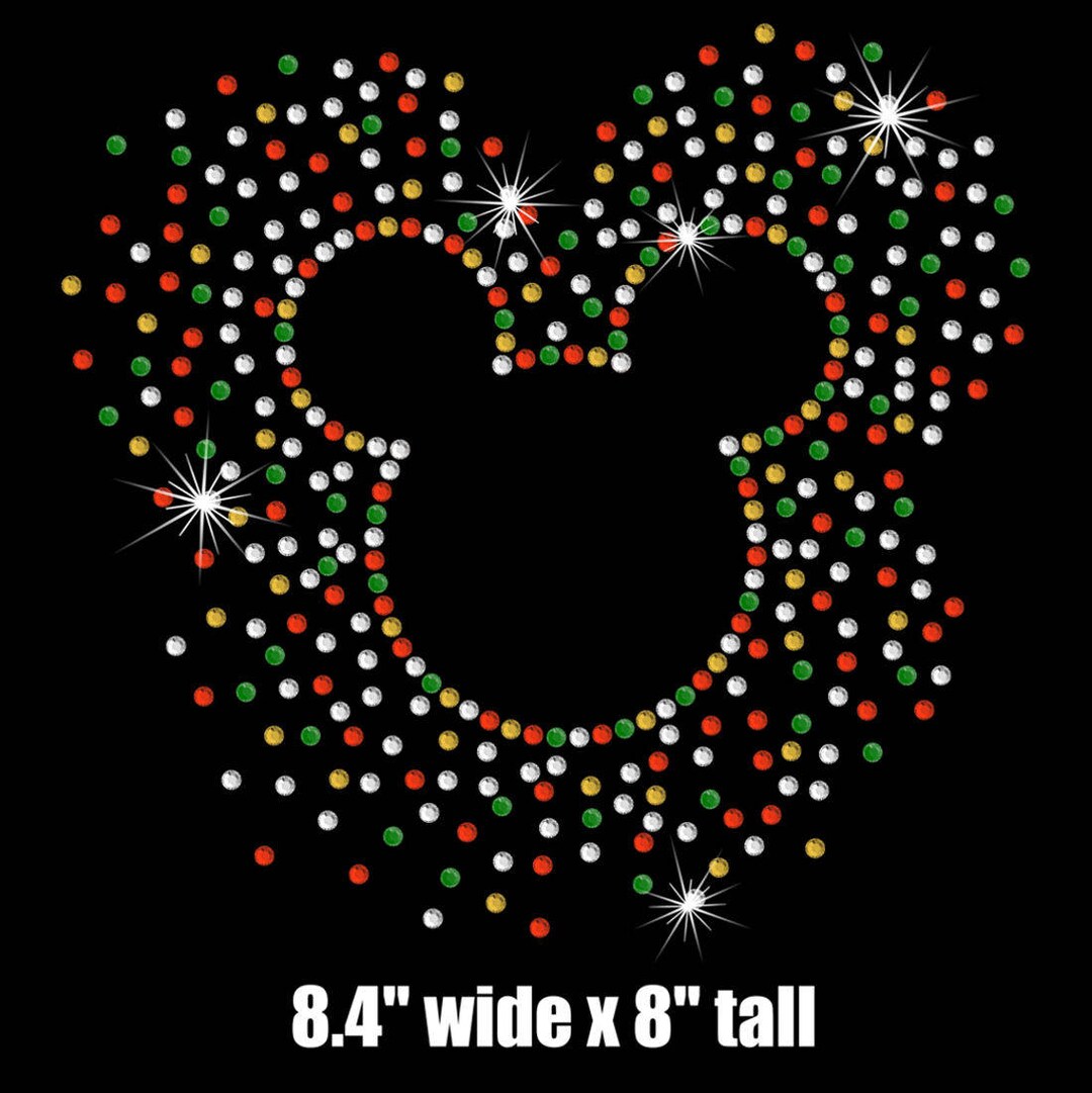 8.4 Mickey Mouse Iron on Scatter Rhinestone Christmas Disney TRANSFER ...