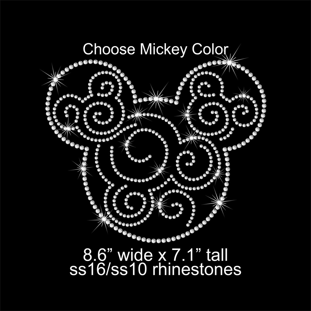 8.6" Minnie Mouse Swirl Iron on Rhinestone Transfer - Your Color Choice ...