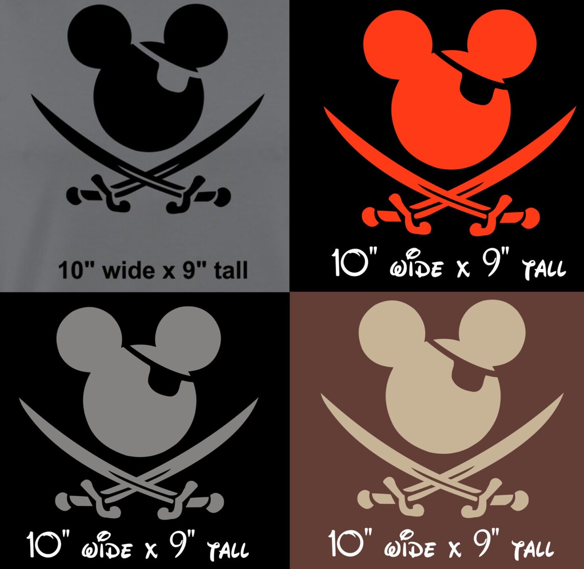 10.5" Men's Mickey Mouse Pirate Crossed Swords Iron on Vinyl Transfer ...