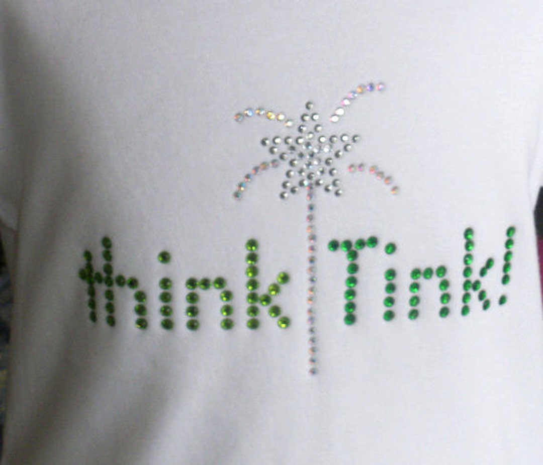 7.5 Inch Wide Think TINK Iron on Hot Fix Rhinestone Disney Tinkerbell ...