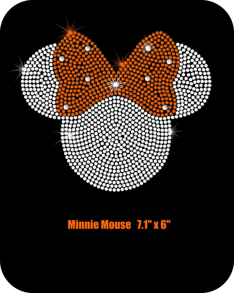 7.1" ORANGE Minnie Mouse Iron on Rhinestone Halloween TRANSFER for ...