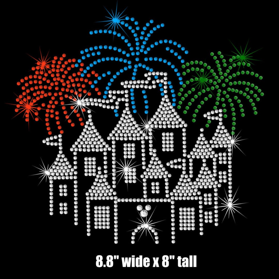 8.8" Disney Castle With Fireworks Iron on Rhinestone Transfer Applique ...