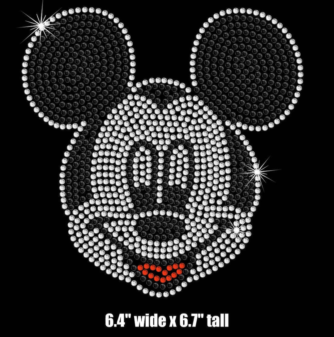 6.7" Tall Mickey Mouse Face Disney Iron on Rhinestone Transfer Applique ...