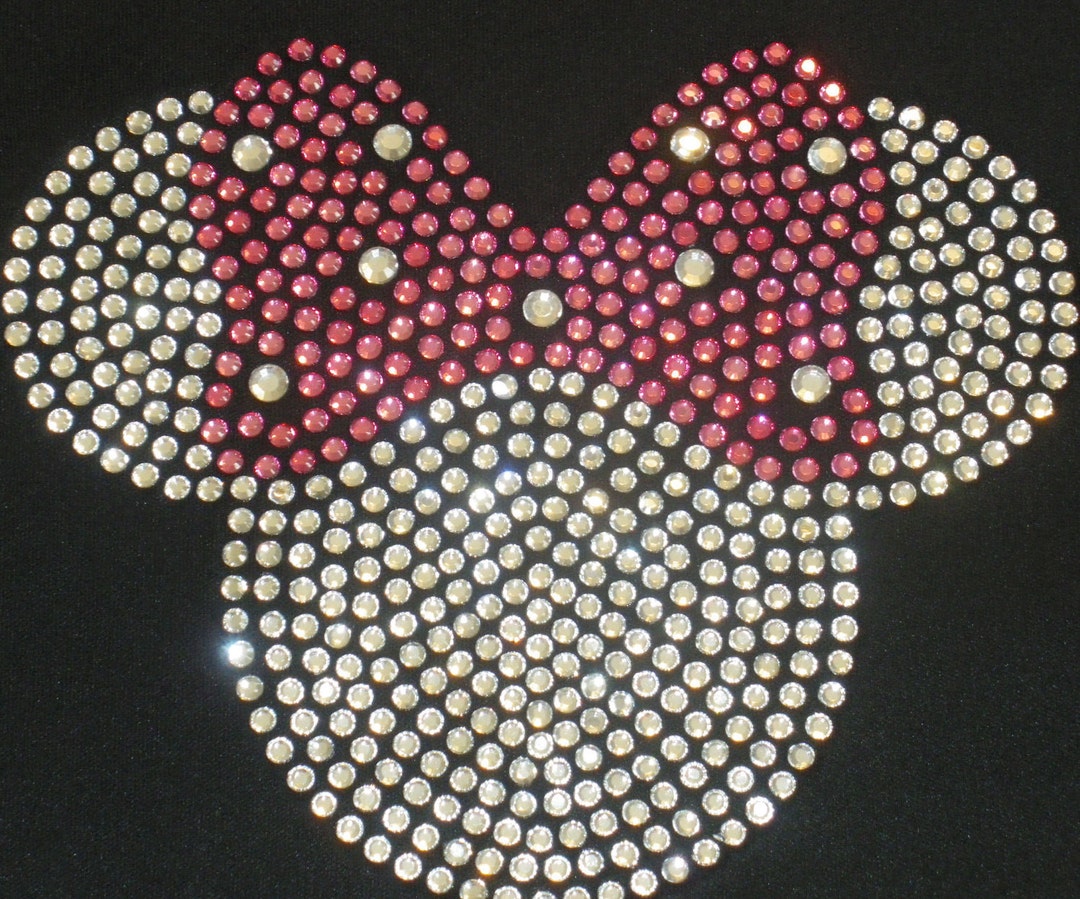 6.5" Clear/pink Minnie Mouse Rhinestone Bling TRANSFER for Disney Shirt ...