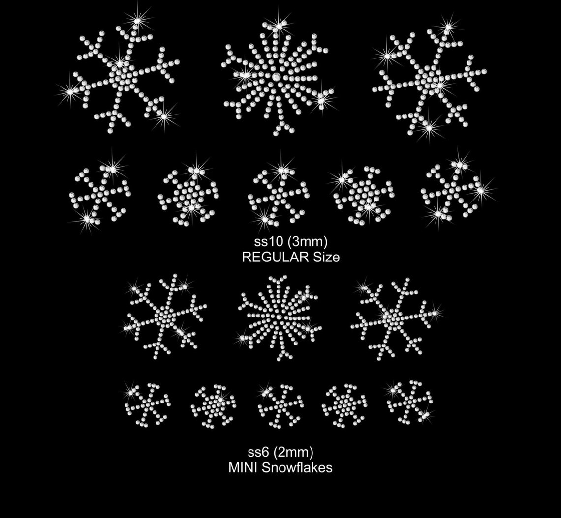 Set of 8 regular or Mini Snowflakes Iron on Rhinestone - Etsy