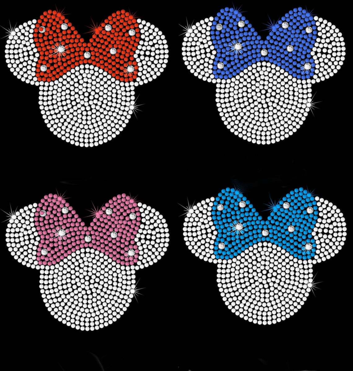 5" Minnie Mouse Iron on Rhinestone TRANSFER Applique Patch for Disney ...