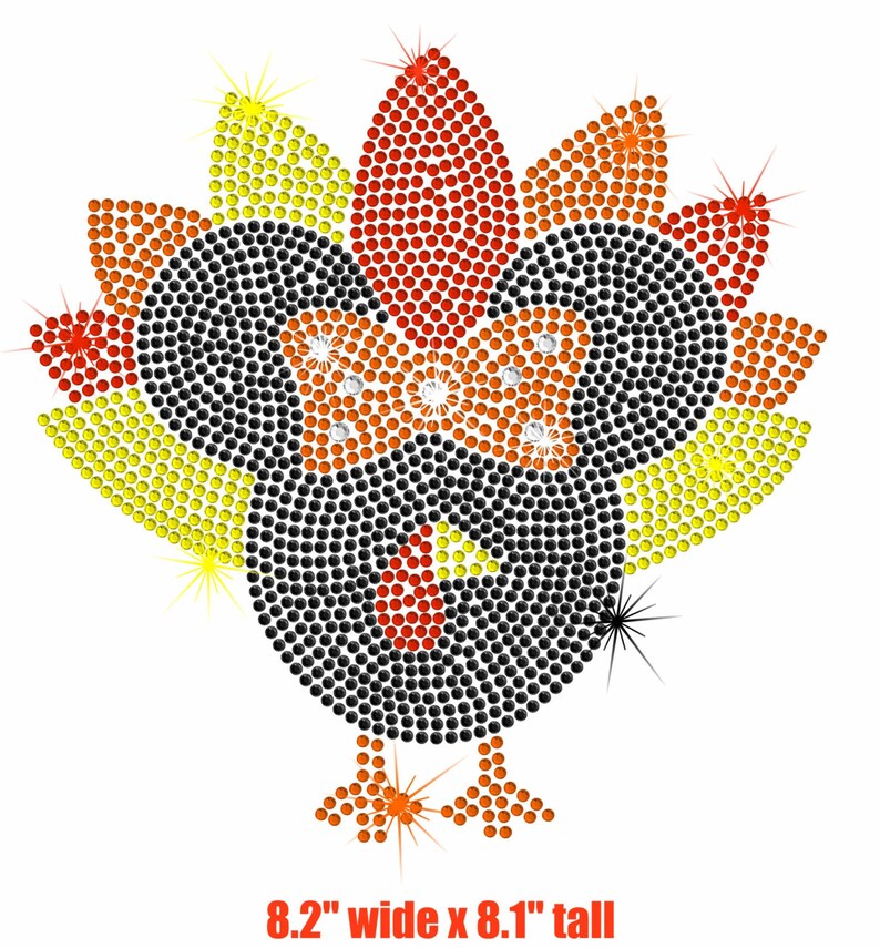 8.2" Minnie Mouse Turkey Iron on Rhinestone Transfer Applique Bling ...