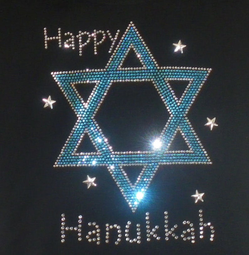 7.8 inch Happy Hanukkah Star of David iron on rhinestone | Etsy