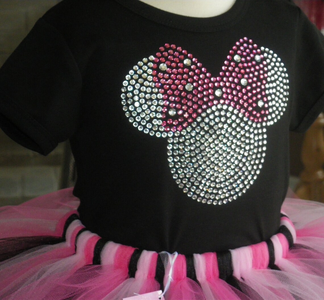 6.5" Clear/pink Minnie Mouse Rhinestone Bling TRANSFER for Disney Shirt ...
