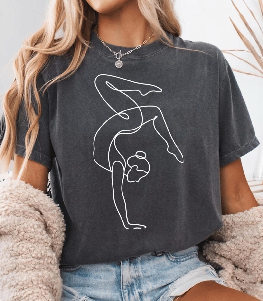 Minimalist Gymnast Line Art Shirt, Abstract Yoga Sketch Tshirt, Modern ...