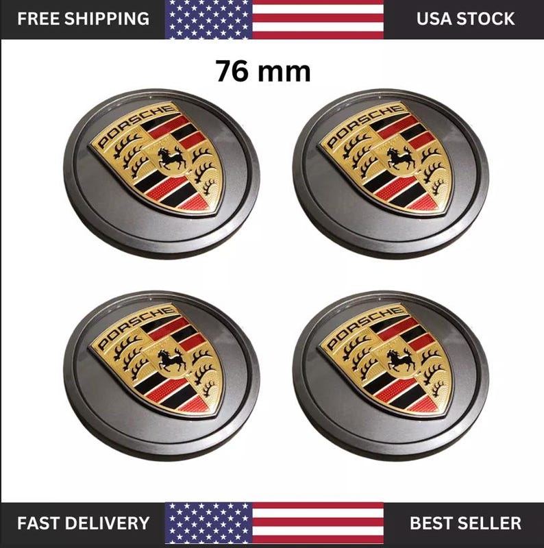 4 Packs Porsche Wheel Center Caps Grey Crest (76MM) - Etsy