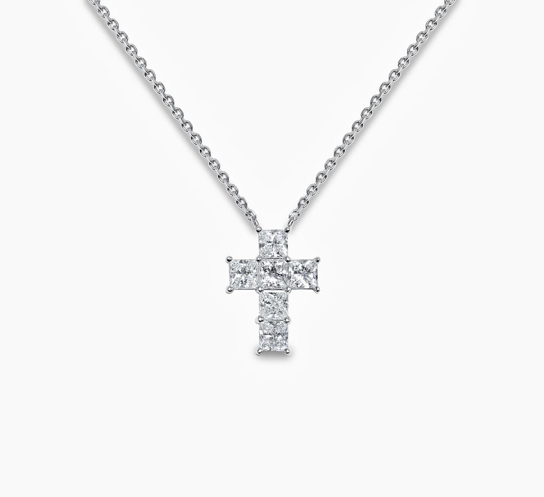 14K Solid Gold Lab Grown Diamond Cross Pendant 14k White Gold Diamond ...