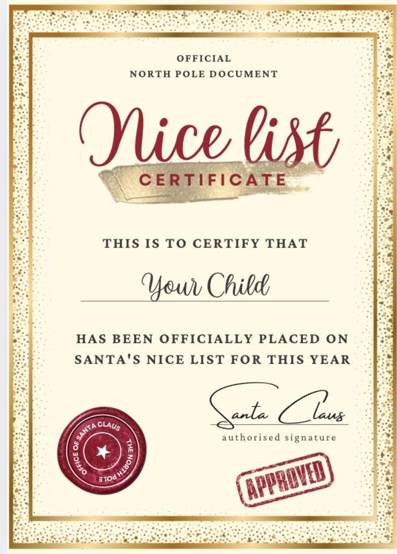 Personalised Nice List Certificate | Santa Certificate | Official North ...