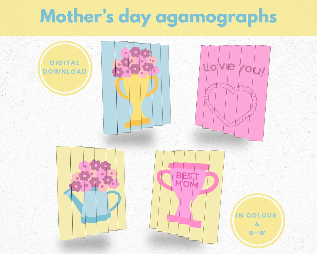 Mother's Day Kids Craft Activity, Agamograph, Printable Coloring Art ...