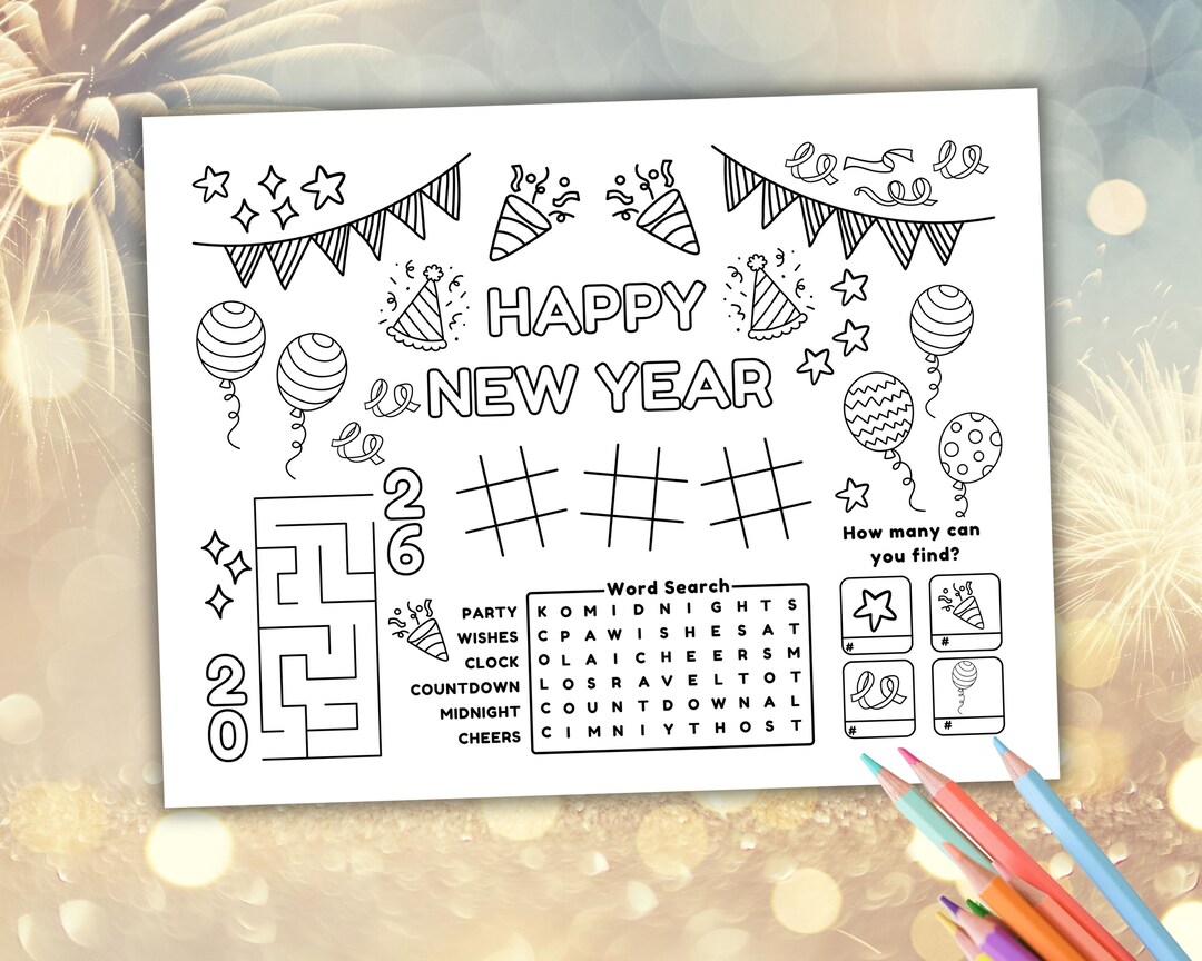 Happy New Year Activity Placemat, Printable New Years Eve Coloring ...