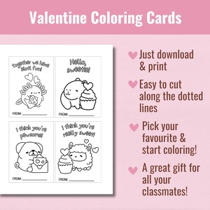 Valentines Coloring Cards for Kids, 24 Printable Valentine's Day Cards ...