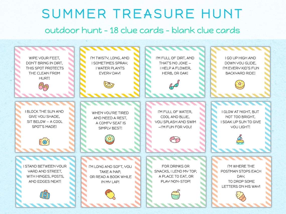 Summer Scavenger Hunt for Kids, Outdoor Treasure Hunt Clues, Summer ...