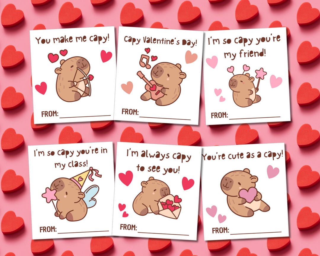 Capybara Valentine's Day Cards for Kids, Teens, Classroom Valentines - Etsy
