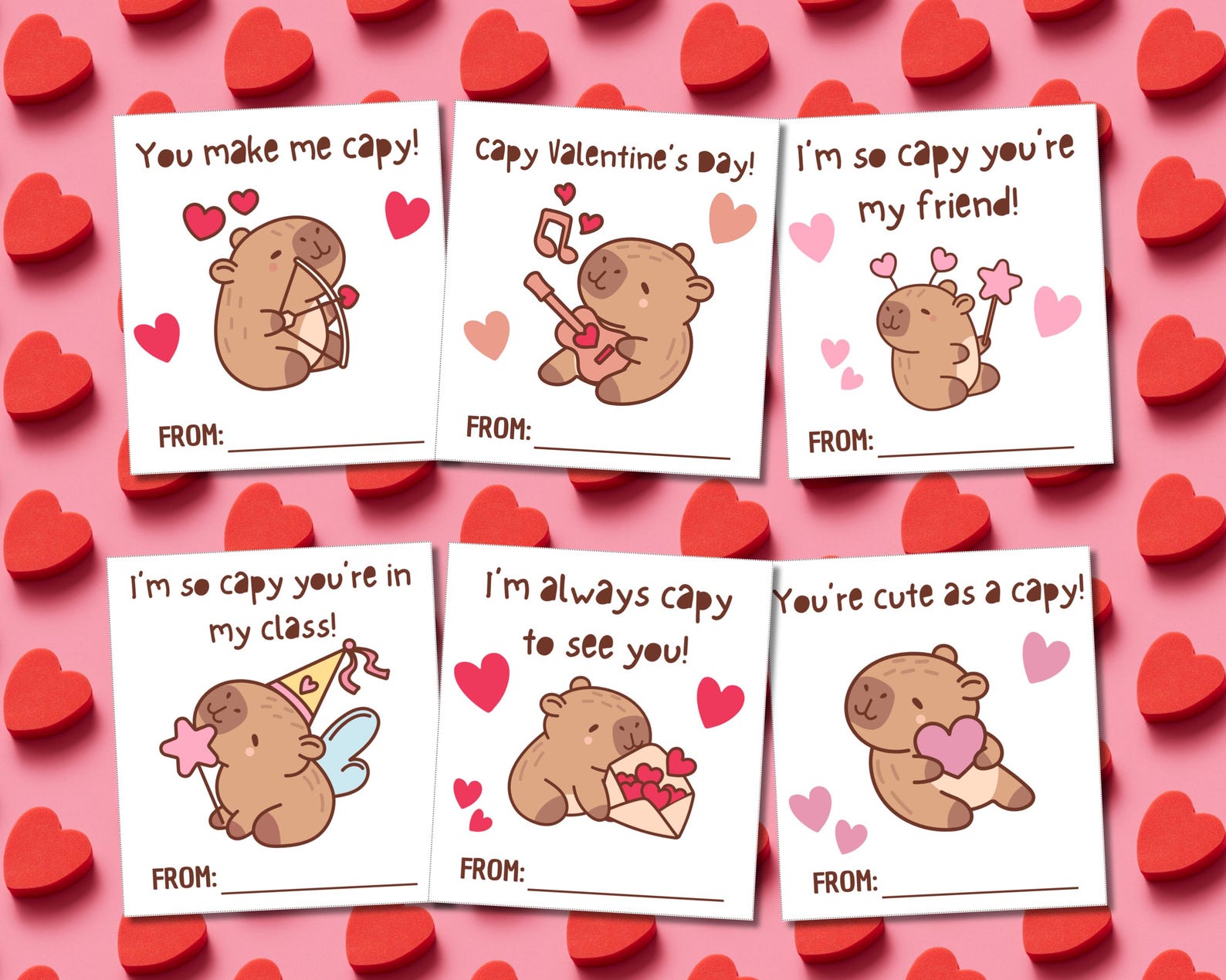 Capybara Valentine's Day Cards for Kids, Teens, Classroom Valentines - Etsy