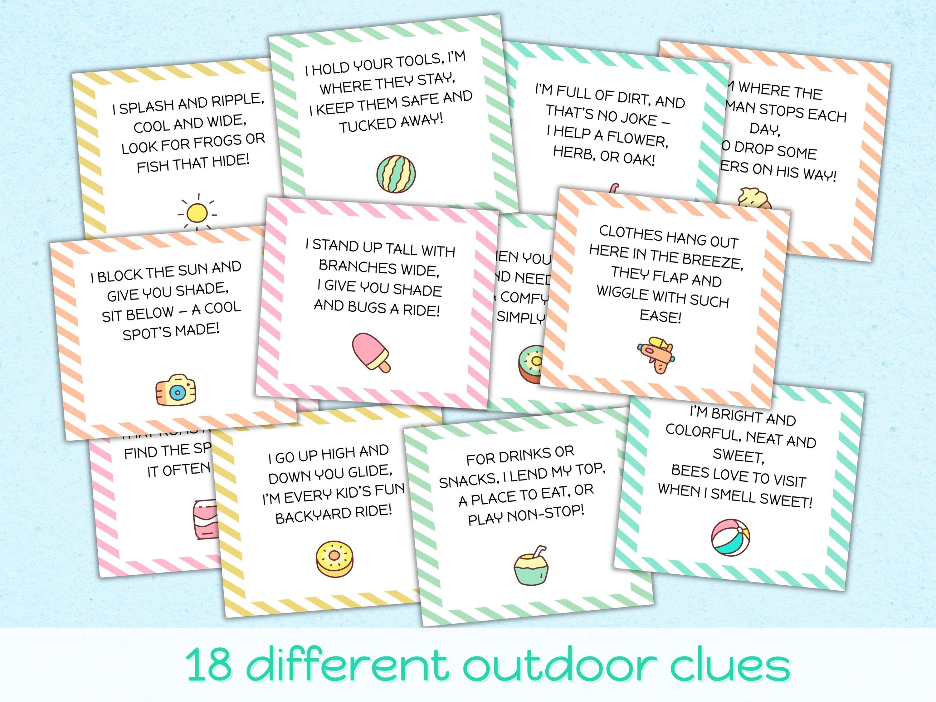 Summer Outdoor Scavenger Hunt for Kids, Summer Treasure Hunt Clues ...